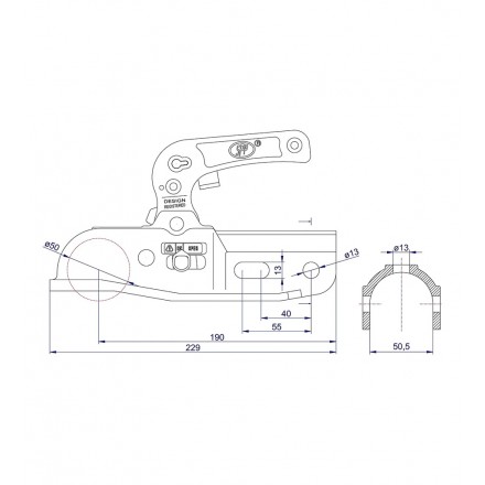 Cupla remorca 3000 kg profil bara rotunda 50,50 mm SPP BC3000-C - Lampi ...